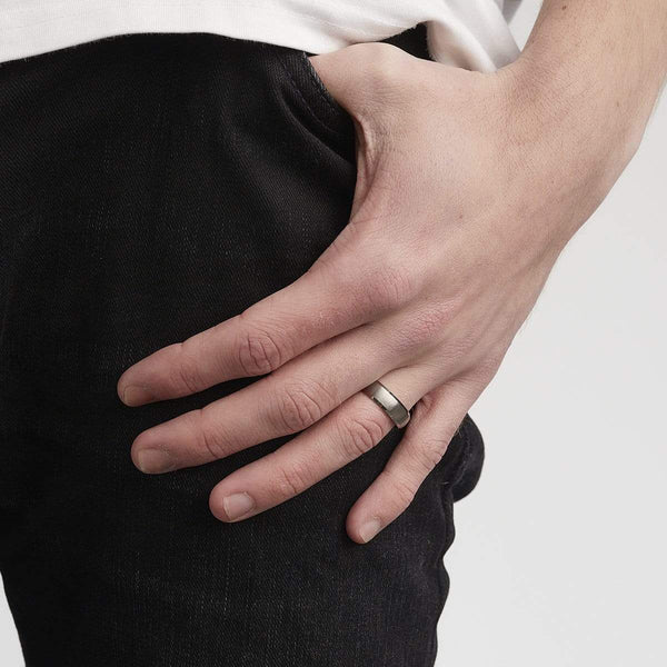 Men’s Beveled Edge Silver Titanium Ring - ETRNL